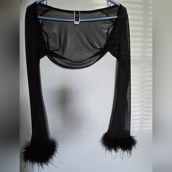 Windsor | Accessories | Windsor Black Mesh Shrug With Feather Trim ...